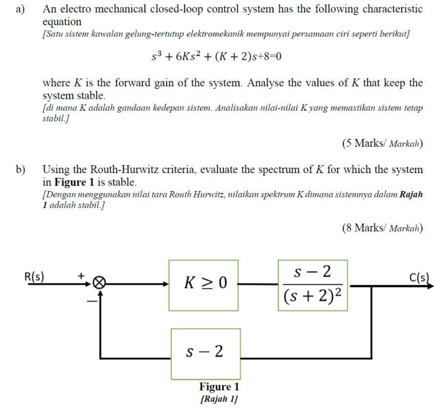 Solved a) An electro mechanical closed-loop control system | Chegg.com