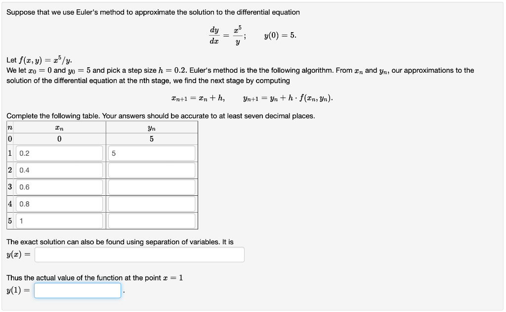 Solved Suppose that we use Euler's method to approximate the | Chegg.com