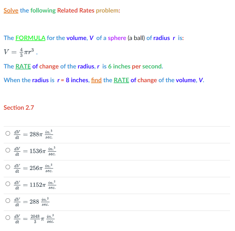 Solved Solve the following Related Rates problem: The | Chegg.com