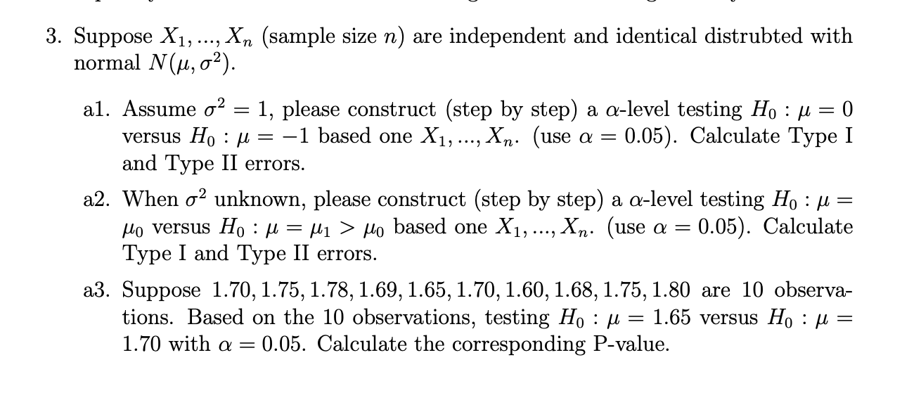 3. Suppose X1,…,Xn (sample size n ) are independent | Chegg.com