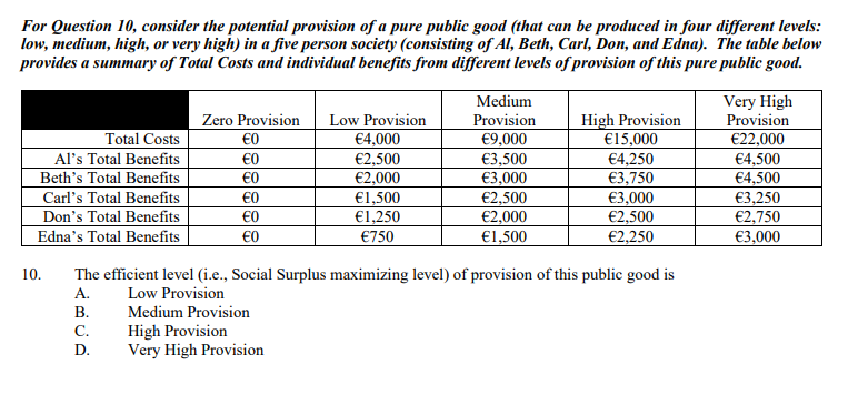 Solved For Question 10, consider the potential provision of | Chegg.com