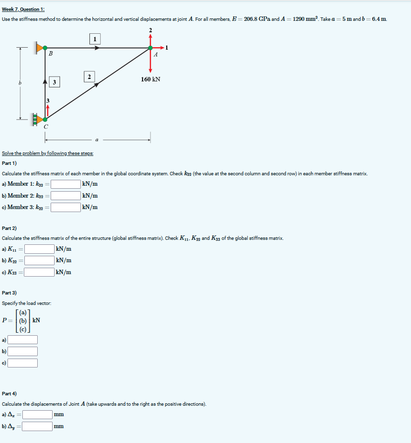 Solved Week 7, ﻿Question 1:Use the stiffness method to | Chegg.com