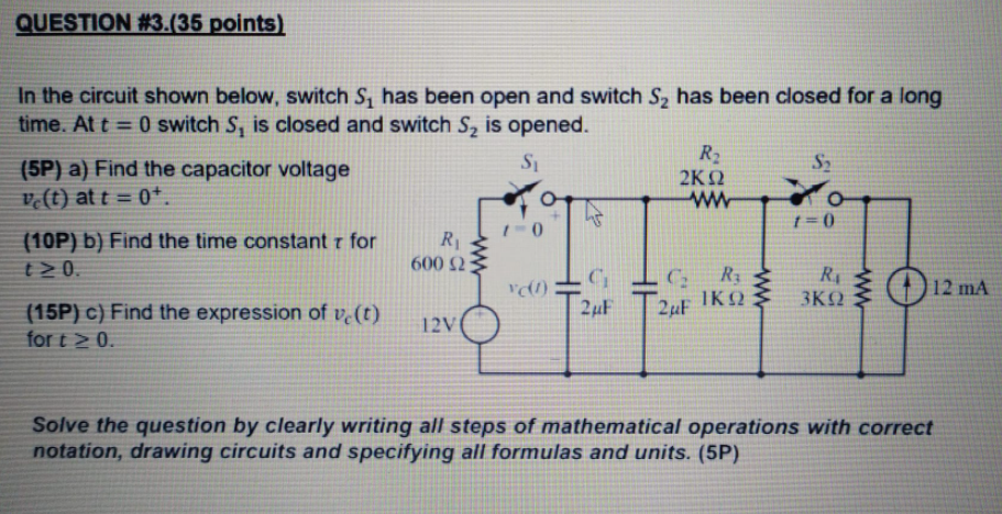 Solved QUESTION #3.(35 points) In the circuit shown below, | Chegg.com