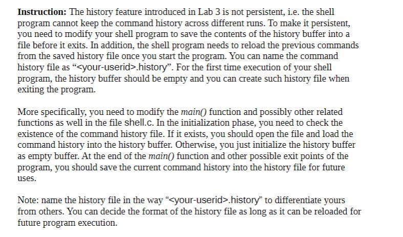 Instruction: The history feature introduced in Lab 3 | Chegg.com