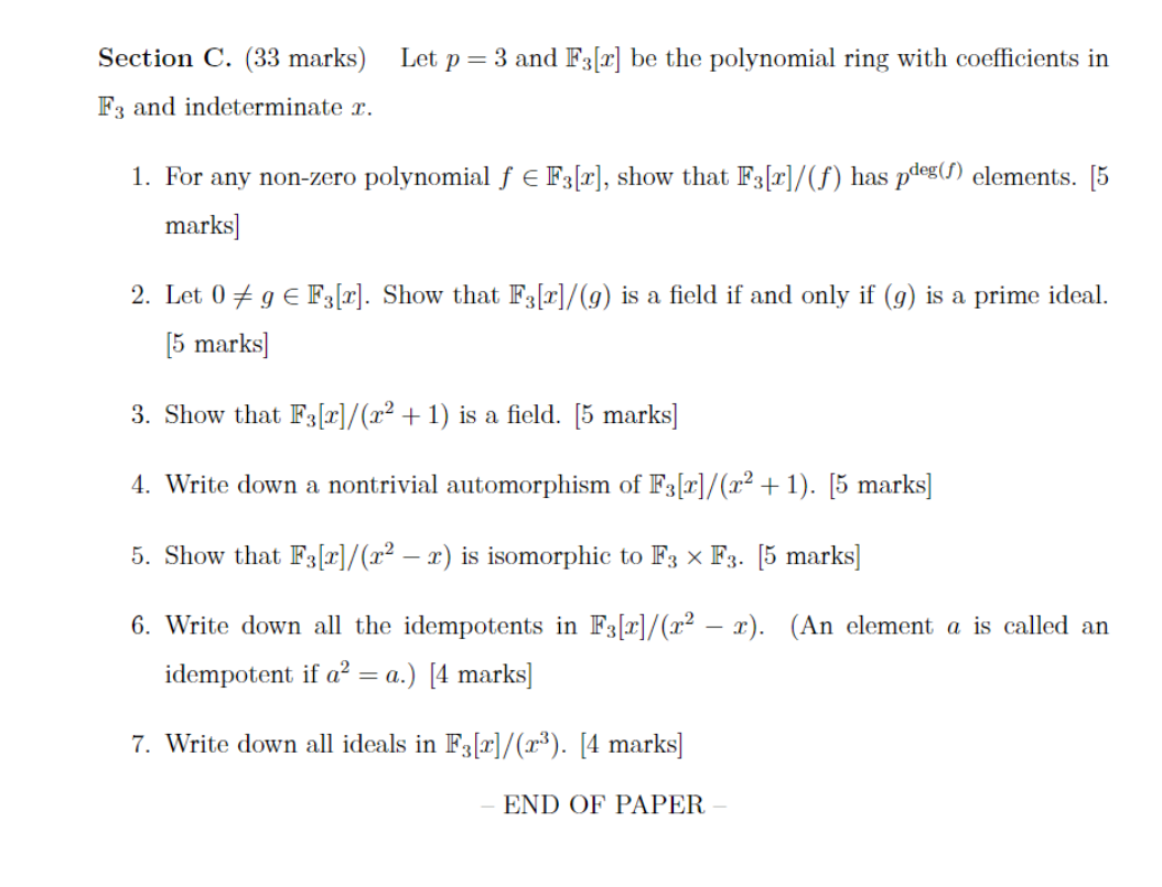 Solved Let p=3 and F3[x] be the polynomial ring with | Chegg.com