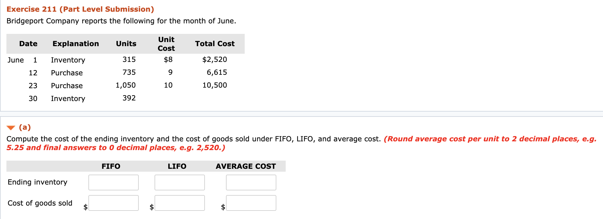 Solved Exercise 211 (Part Level Submission) Bridgeport | Chegg.com