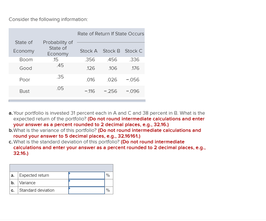 Solved Consider the following information: Rate of Return If | Chegg.com