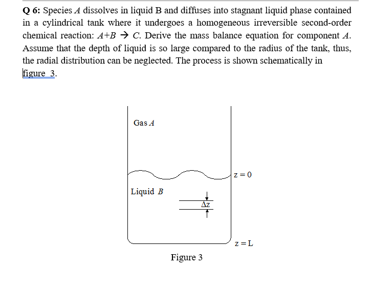 Solved Q6: Species A dissolves in liquid B and diffuses into | Chegg.com