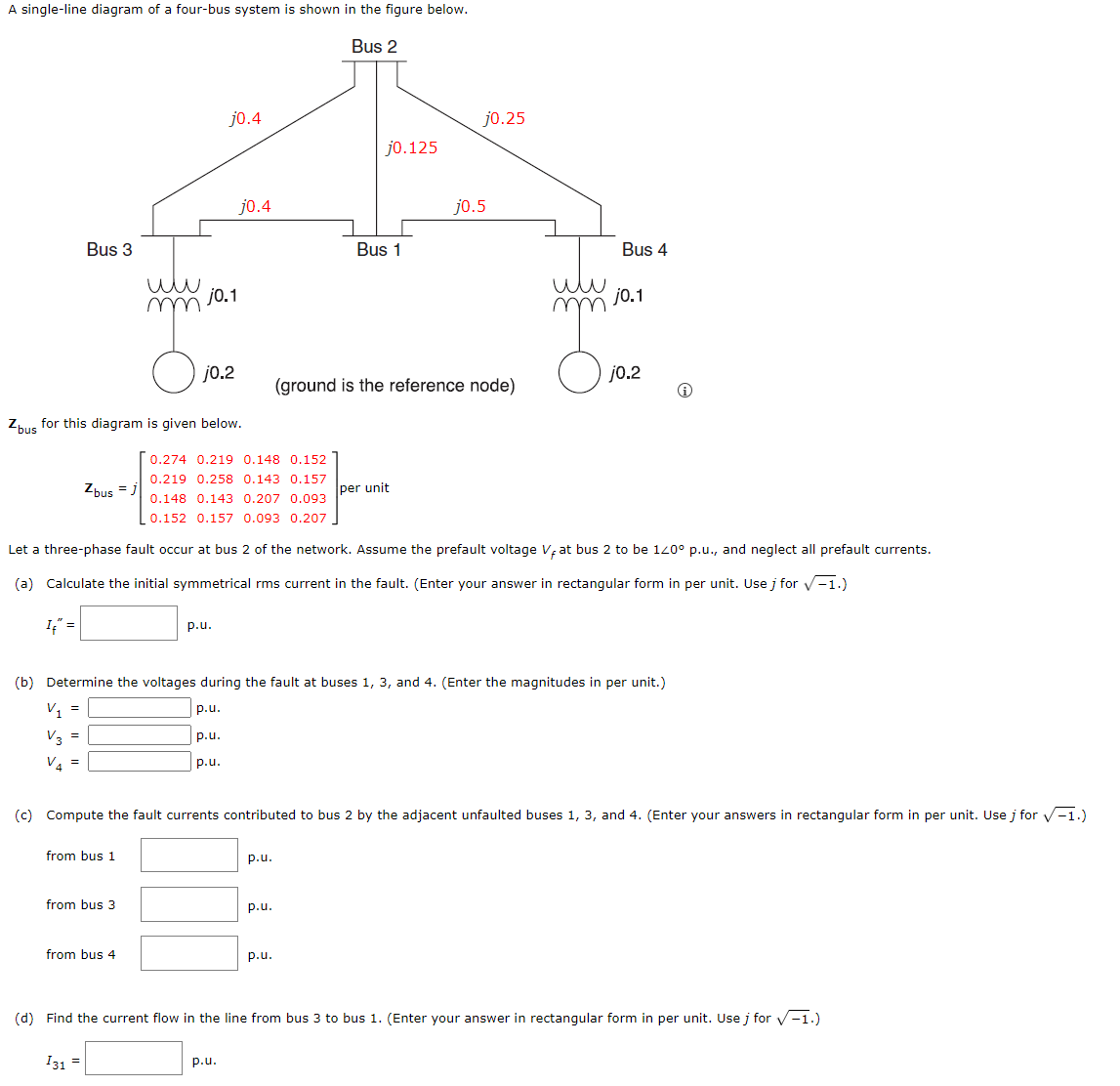 Solved A single-line diagram of ﻿a four-bus system is ﻿shown | Chegg.com