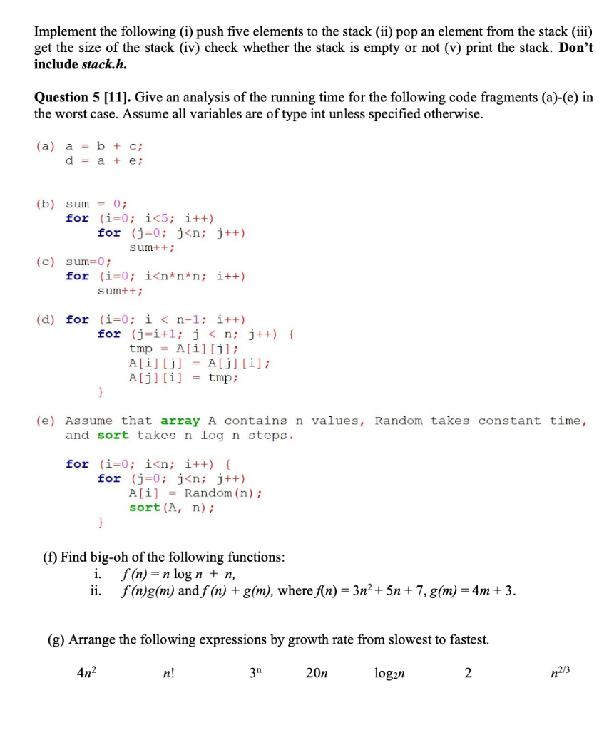 Solved Implement The Following I Push Five Elements To The 1276