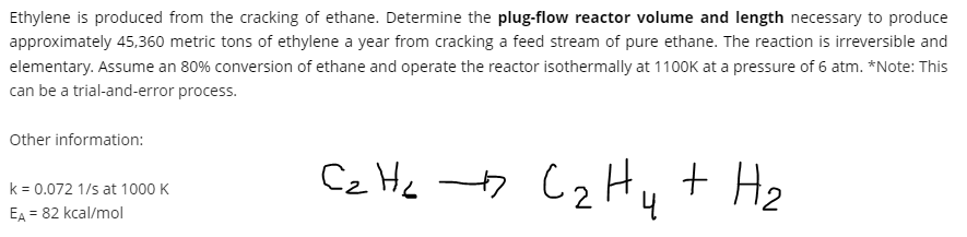 Solved Ethylene is produced from the cracking of ethane. | Chegg.com
