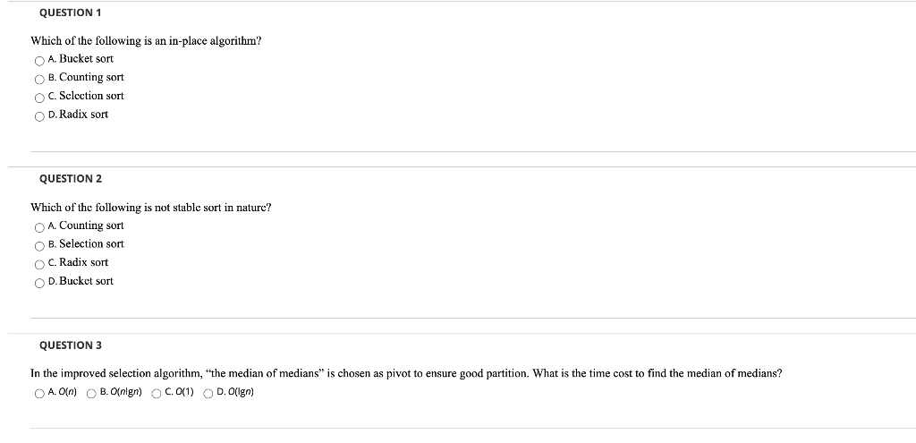 Solved QUESTION 1 Which of the following is an in-place | Chegg.com