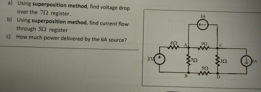 Solved Using superposition method, find voltage drop over | Chegg.com