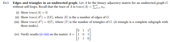 E4.5 Edges and triangles in an undirected graph. Let | Chegg.com