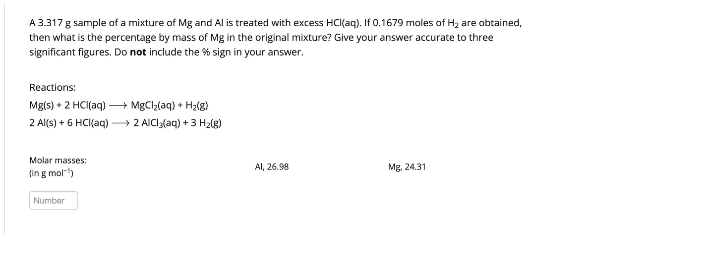 Solved A 3.317 g sample of a mixture of Mg and Al is treated | Chegg.com