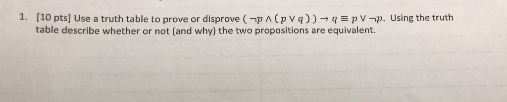 Solved [ 10 pts] Use a truth table to prove or disprove (-? | Chegg.com