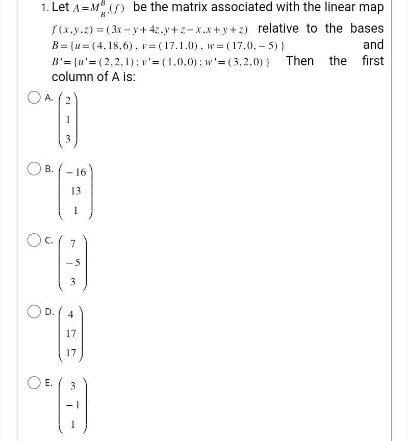 Solved 1. Let A=MBB,(f) be the matrix associated with the | Chegg.com
