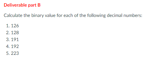 Solved Calculate the binary value for each of the following | Chegg.com