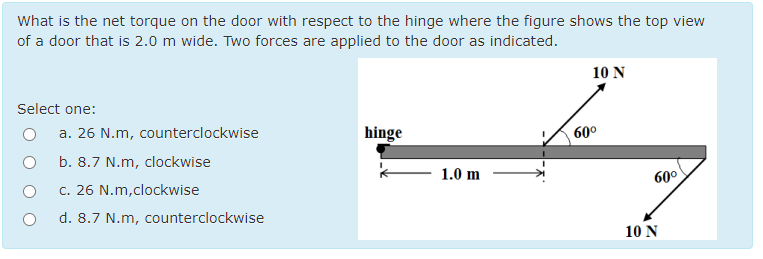 Solved What is the net torque on the door with respect to | Chegg.com