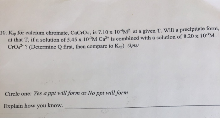 Solved for calcium chromate, CaCro4, is 7.10x at that T, if | Chegg.com