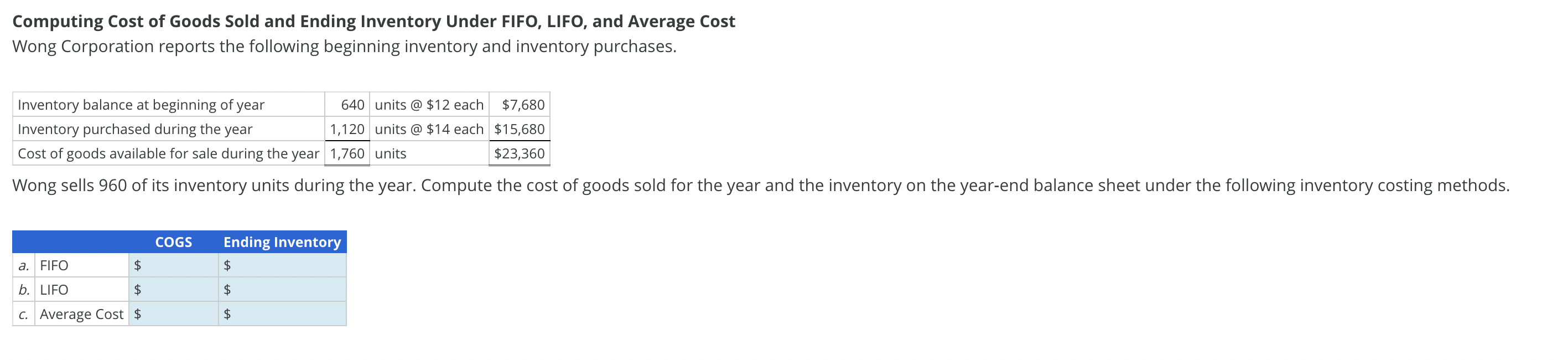 Solved Computing Cost of Goods Sold and Ending Inventory | Chegg.com