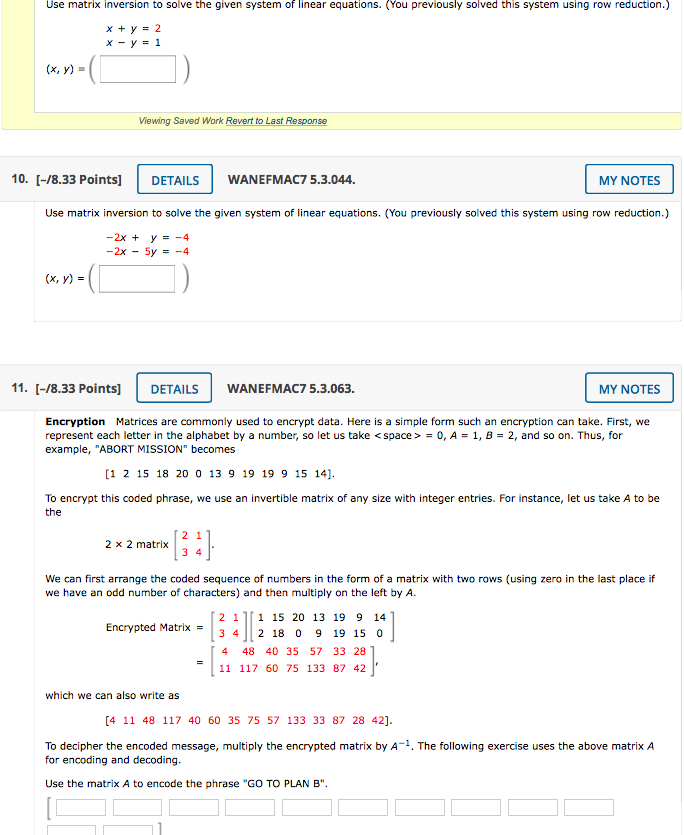 Solved Use matrix inversion to solve the given system of | Chegg.com