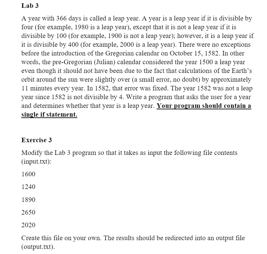Solved Lab 3 A year with 366 days is called a leap year. A | Chegg.com
