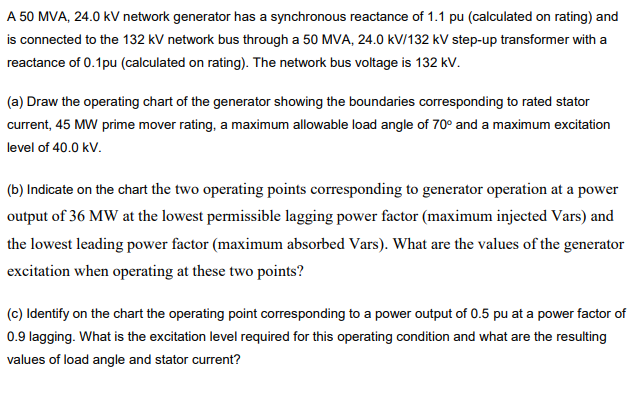 A 50 MVA, 24.0 kV network generator has a synchronous | Chegg.com