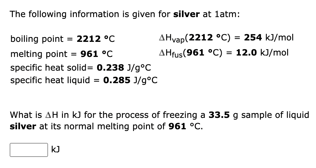 Solved The following information is given for silver at 1 | Chegg.com