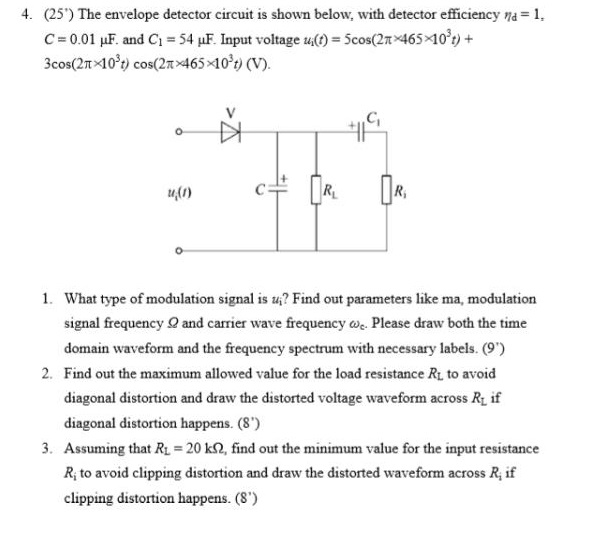 Solved The envelope detector circuit is shown below, with | Chegg.com
