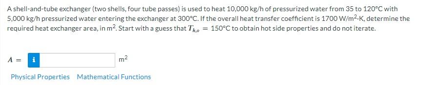 Solved A shell-and-tube exchanger (two shells, four tube | Chegg.com