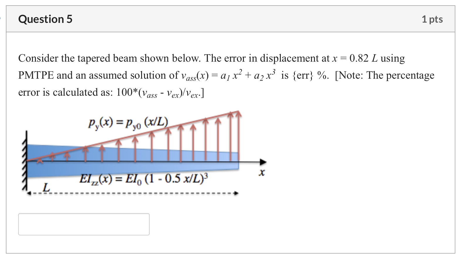 Question 5 1 pts Consider the tapered beam shown | Chegg.com