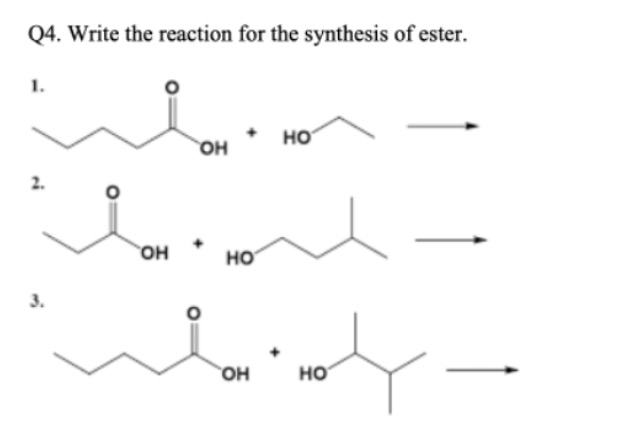 Solved Q4. ﻿Write the reaction for the synthesis of ester. | Chegg.com