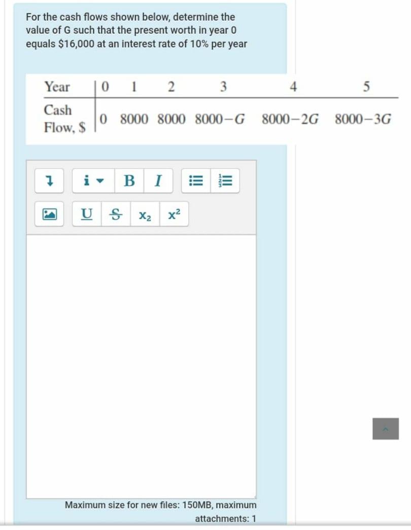 Solved For the cash flows shown below, determine the value | Chegg.com