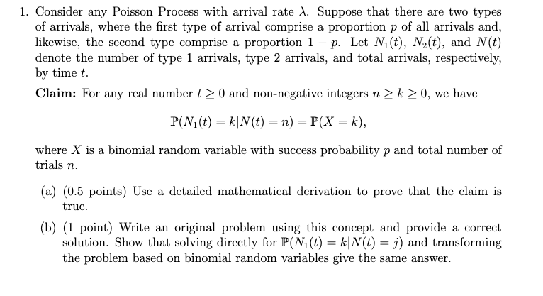 Consider any Poisson Process with arrival rate λ. | Chegg.com