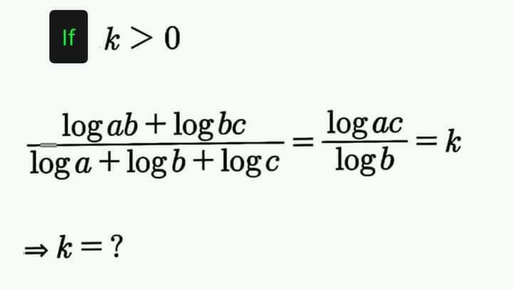 Solved If k> 0 log ab + log bc log a + logb + logo log ac | Chegg.com