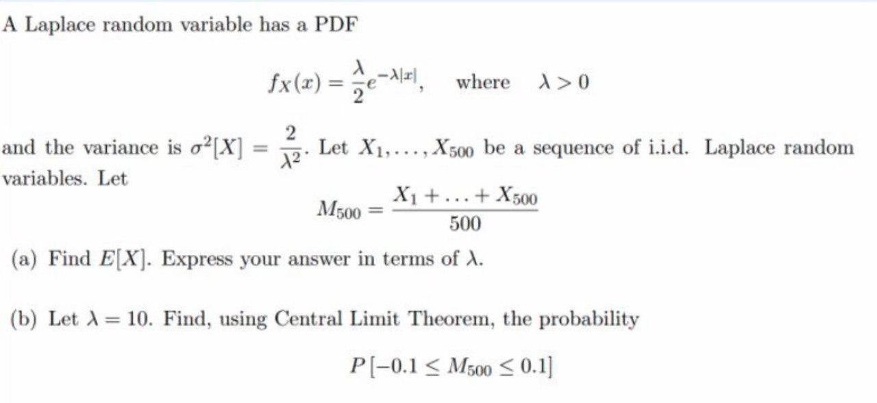 Solved A Laplace random variable has a PDF fx(x) = -All | Chegg.com