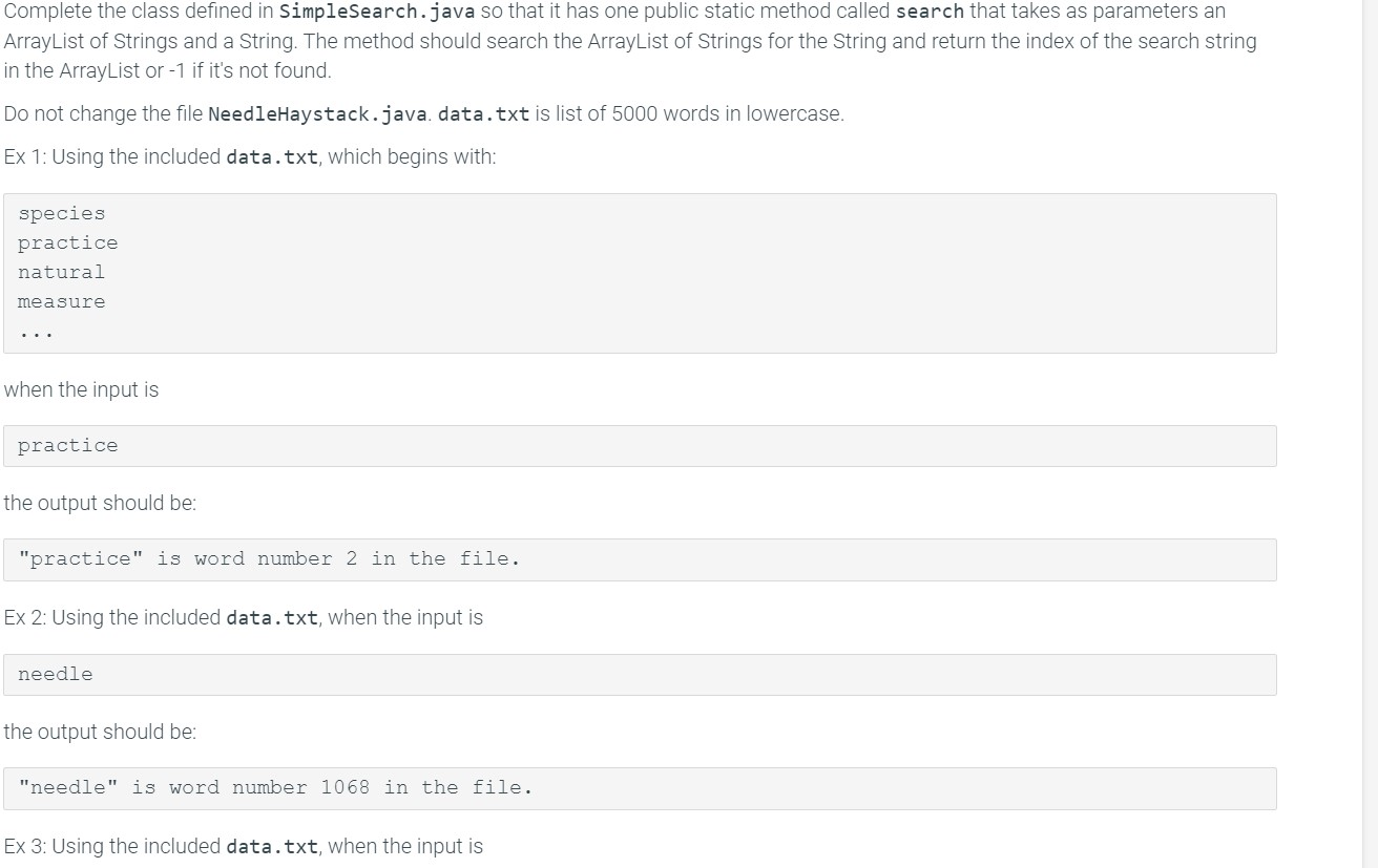 Solved Complete the class defined in SimpleSearch.java so | Chegg.com