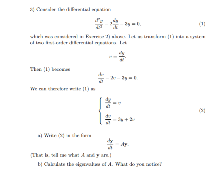 Solved 3) Consider the differential equation dt dt which was | Chegg.com