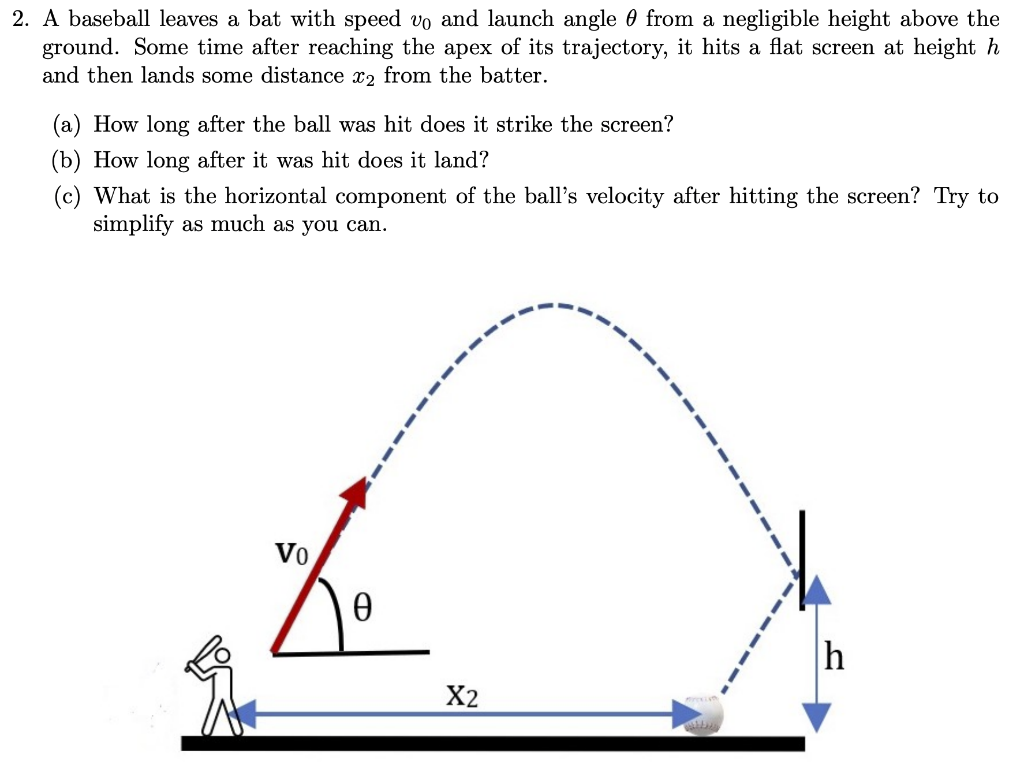 Solved 2. A baseball leaves a bat with speed v0 and launch | Chegg.com