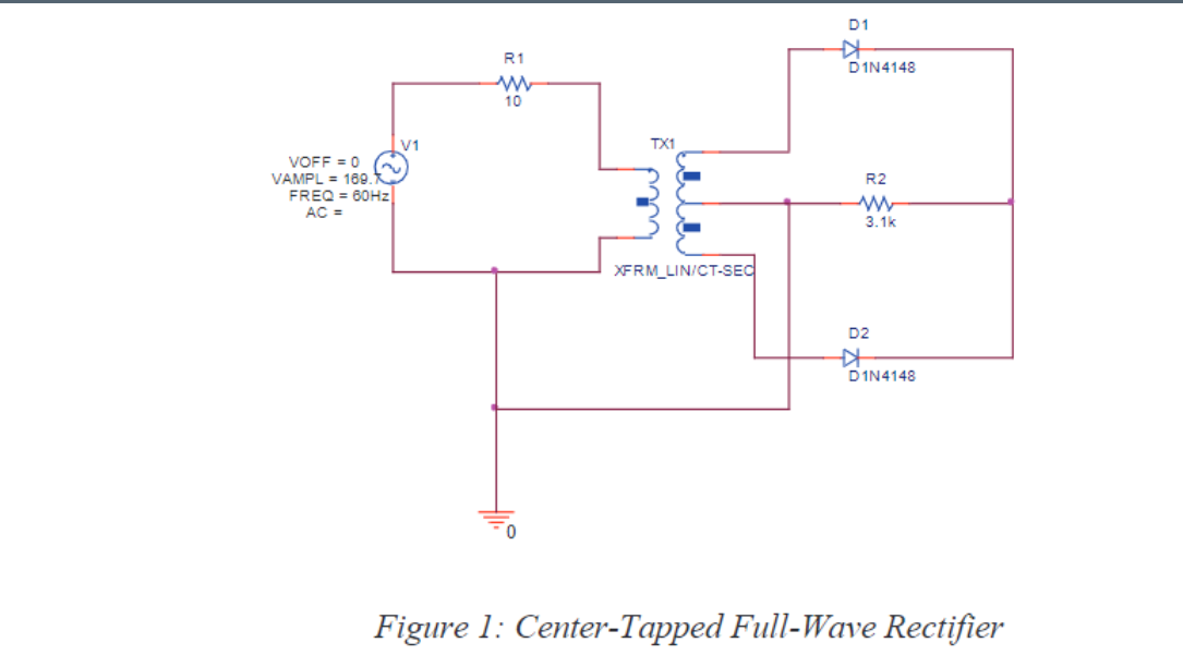 (I) Center-Tapped Full-Wave Rectifier: Design the | Chegg.com