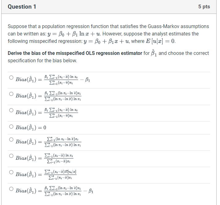 Solved Question 1Suppose that a population regression | Chegg.com