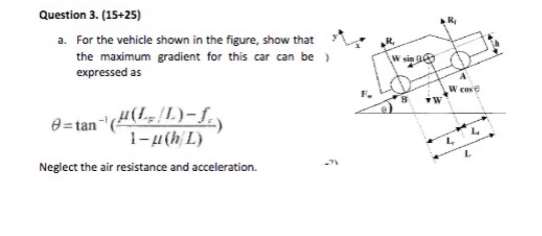 Solved R Question 3. (15+25) a. For the vehicle shown in the | Chegg.com