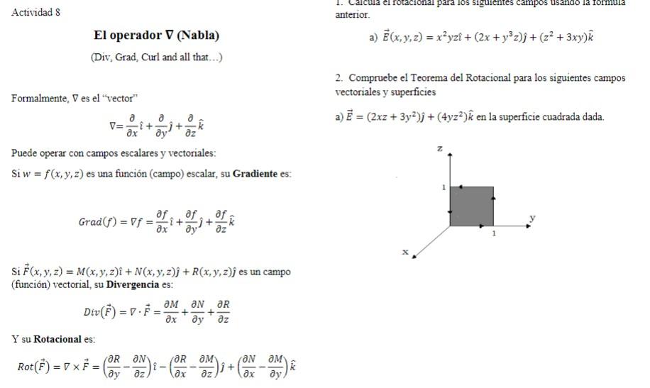 Solved Activity 8 The 𝛁 operator (Nabla) (Div, Grad, Curl | Chegg.com