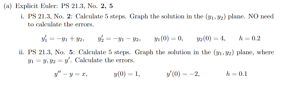 Solved (a) Explicit Euler: PS 21.3, No. 2, 5 i. PS 21.3, No. | Chegg.com