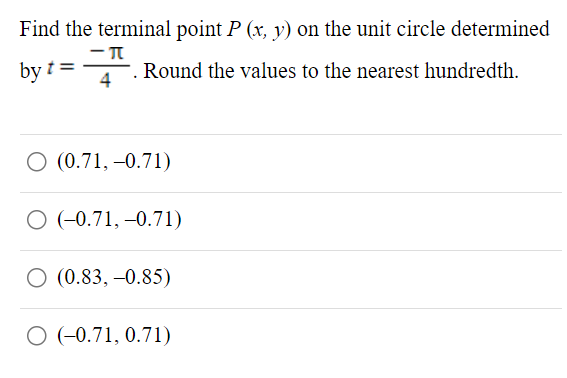 Solved Find the terminal point P(x,y) on the unit circle | Chegg.com