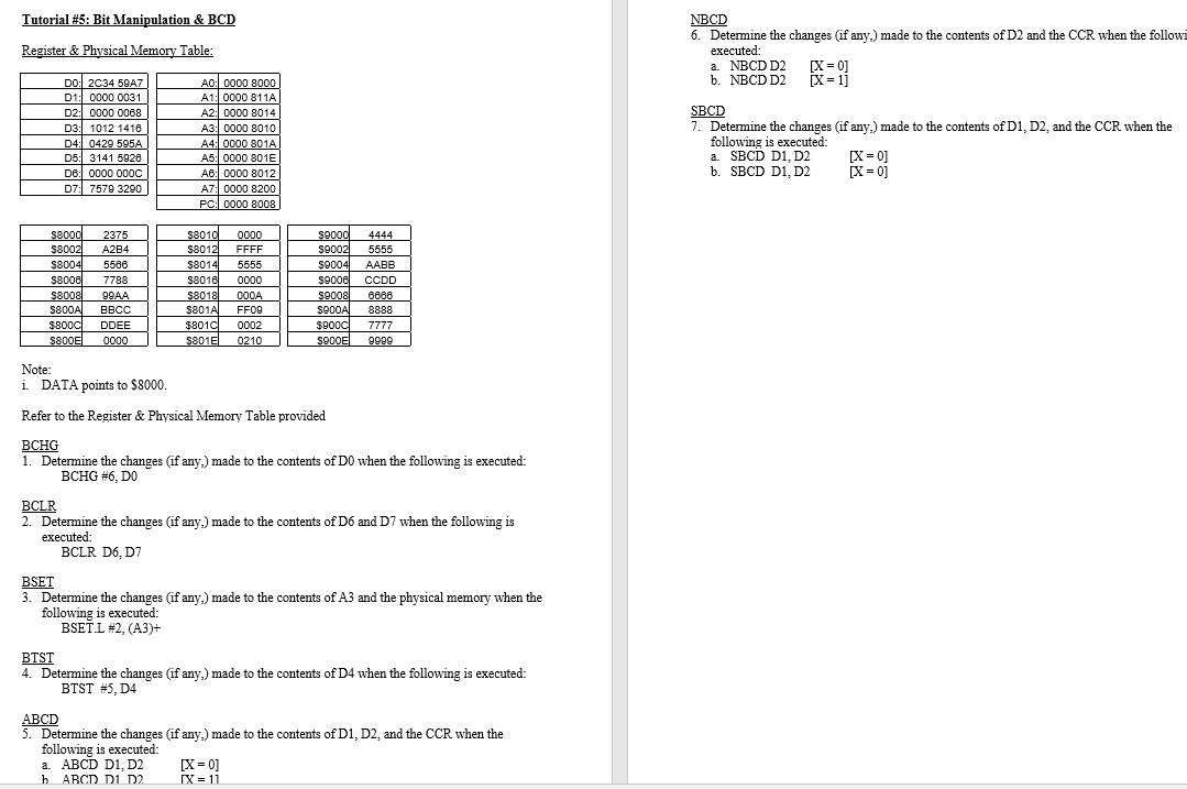 Solved Tutorial #5: Bit Manipulation & BCD Register & | Chegg.com