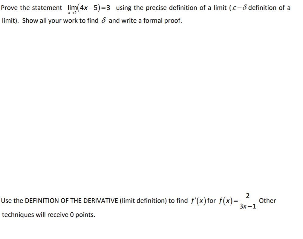 Solved x2 Prove the statement lim(4x-5)=3 using the precise | Chegg.com
