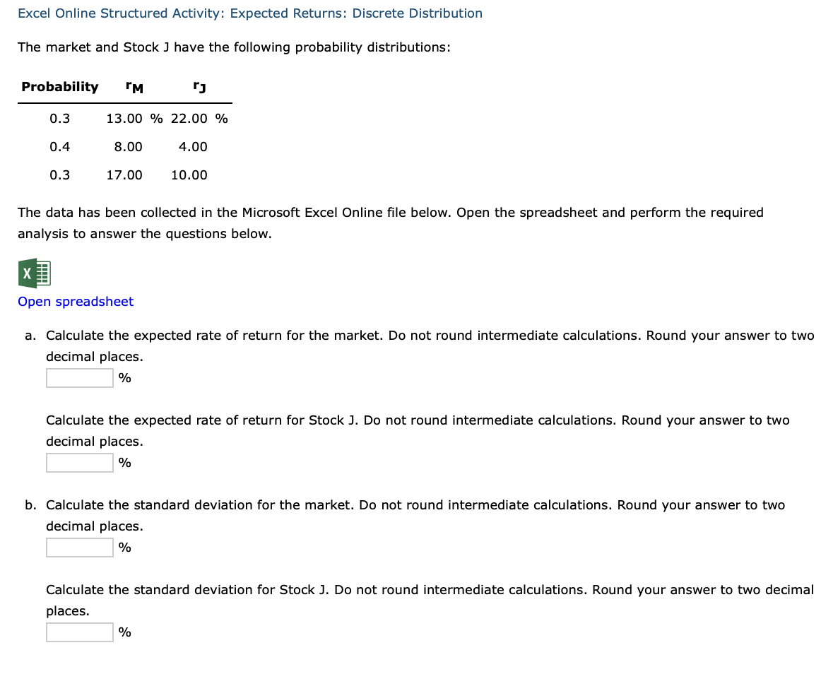 Solved Excel Online Structured Activity: Expected Returns: | Chegg.com