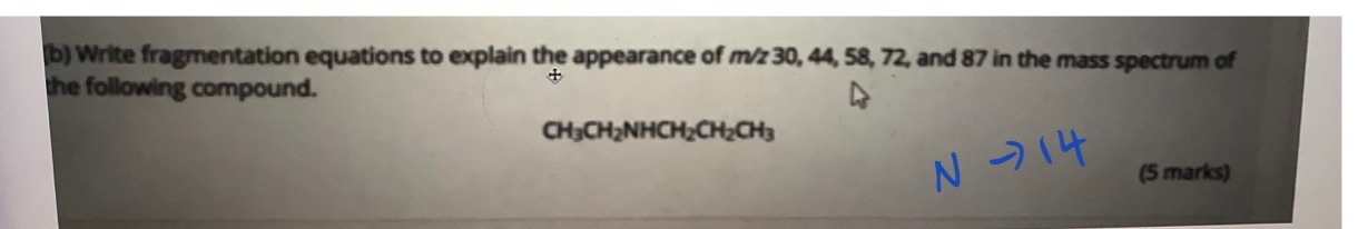 Solved b) Write fragmentation equations to explain the | Chegg.com